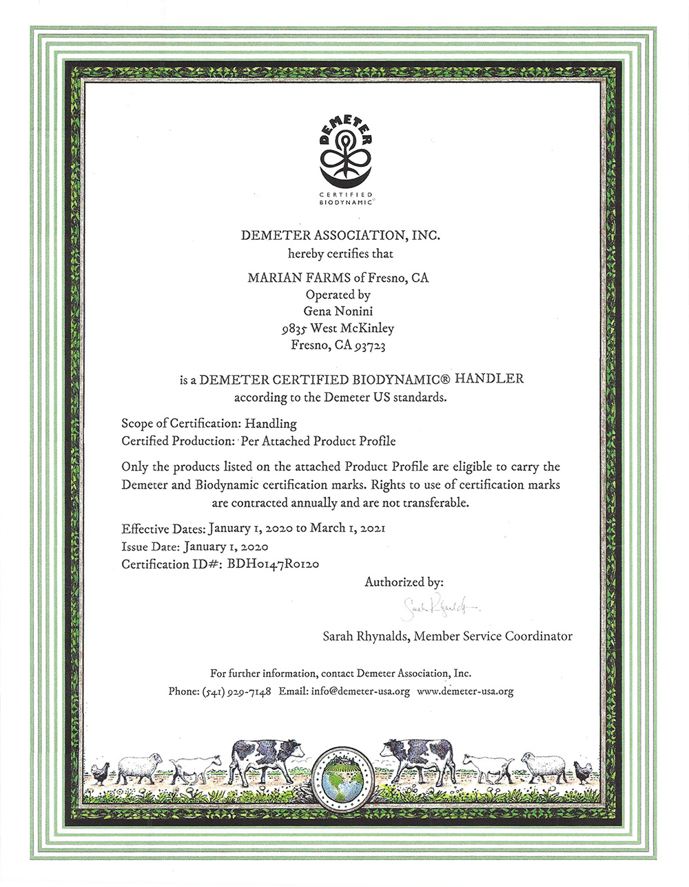 Certifications – Marian Farms